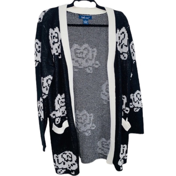 Lark + Grey | Sweaters | Lark Grey Floral Black And White Knit Cardigan ...